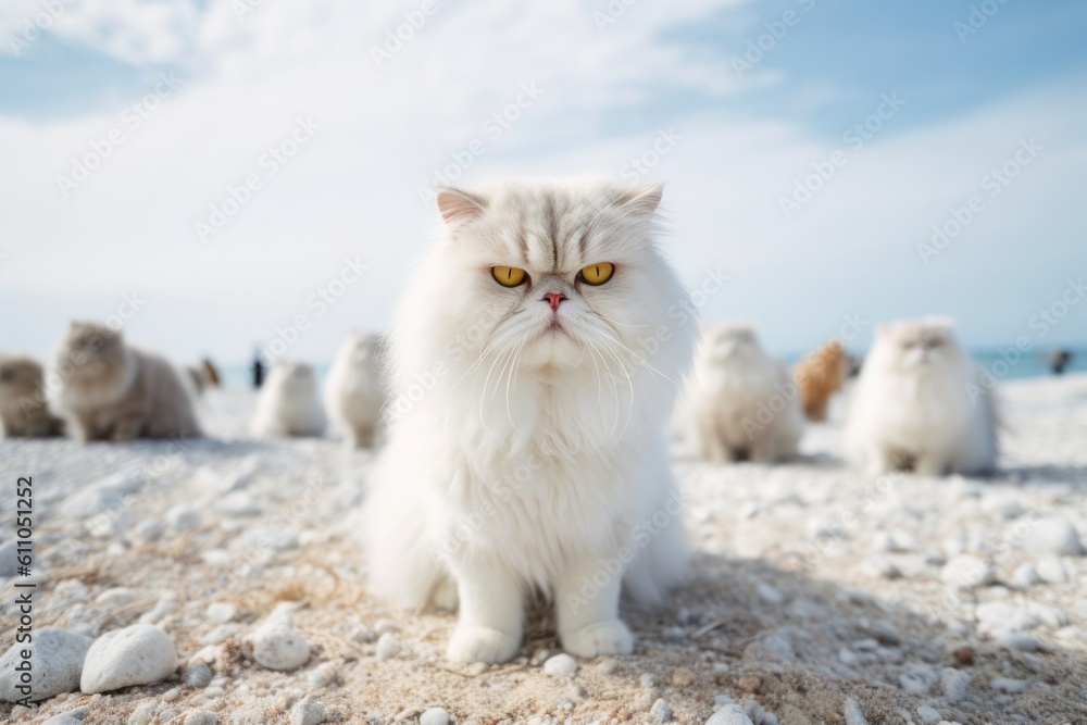 Group portrait photography of a curious persian cat skulking against a ...