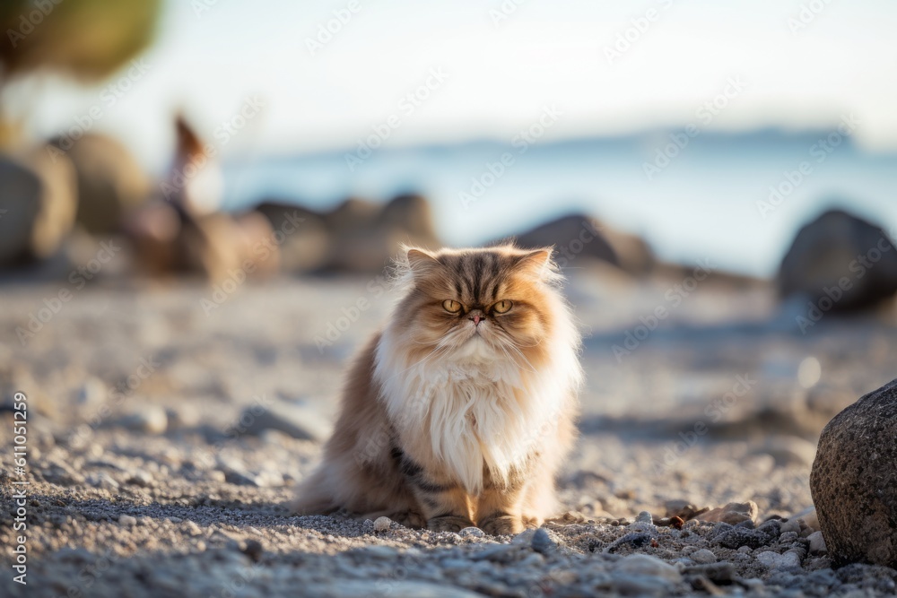 Group portrait photography of a curious persian cat skulking against a ...