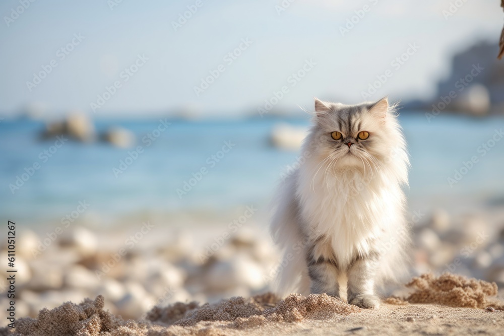 Group portrait photography of a curious persian cat skulking against a ...