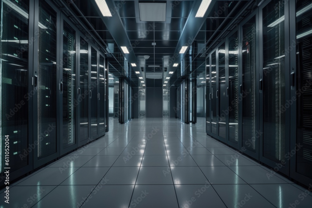 modern data center, with sleek and clean design, for high-tech ...