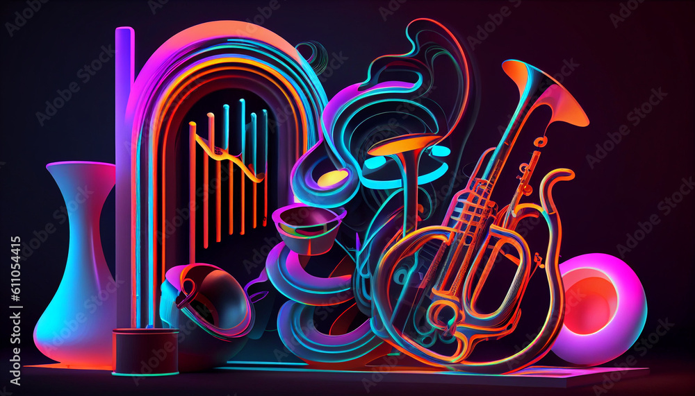 Colorful neon background musical style theme abstract musical ...