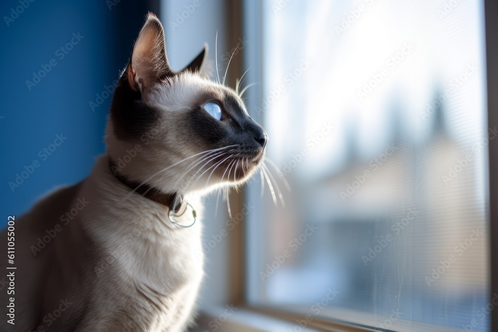 Environmental portrait photography of a curious siamese cat begging for ...