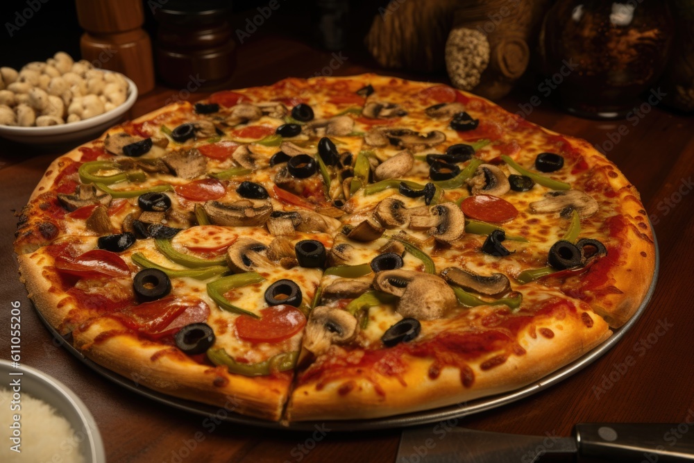 custom supreme pizza, with a variety of toppings including pepperoni ...