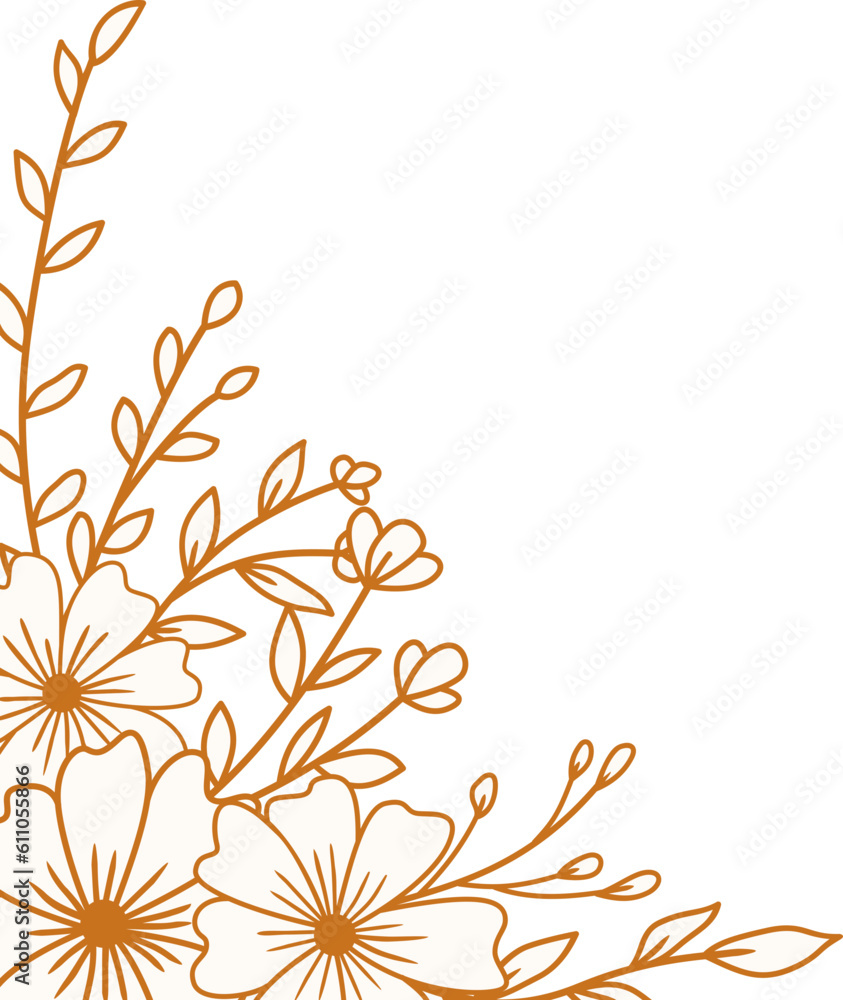 Elegant Gold floral corner border with hand drawn leaves and flowers ...