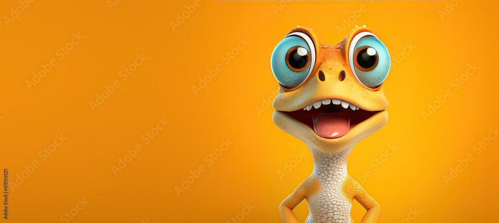 Cute Cartoon Surprised Lizard on a Orange Background with Space for ...