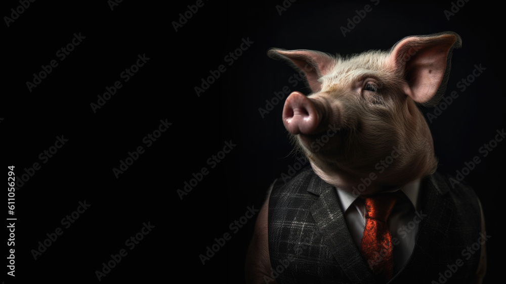Pig dressed up elegant, isolated pig wearing a suit, Generative AI ...