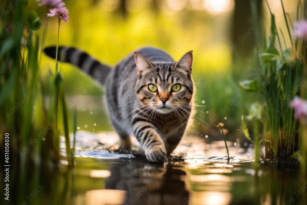 Full-length portrait photography of a curious american shorthair cat ...