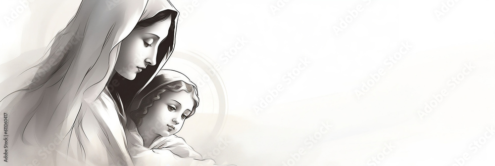 Mary and Jesus White background banner art, banner, generative AI Stock ...