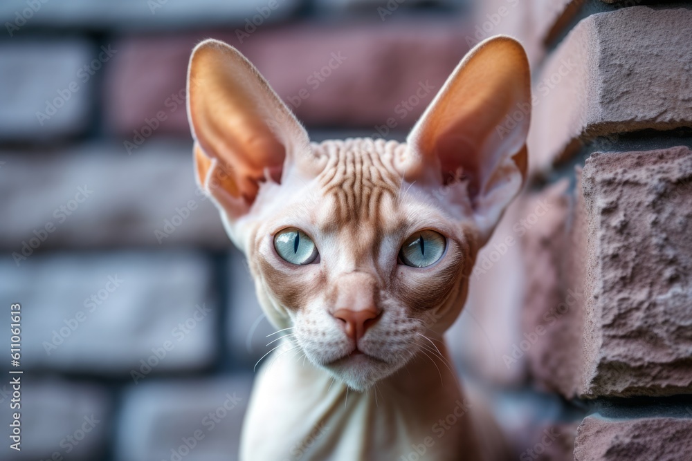 Medium shot portrait photography of a cute devon rex cat skulking ...
