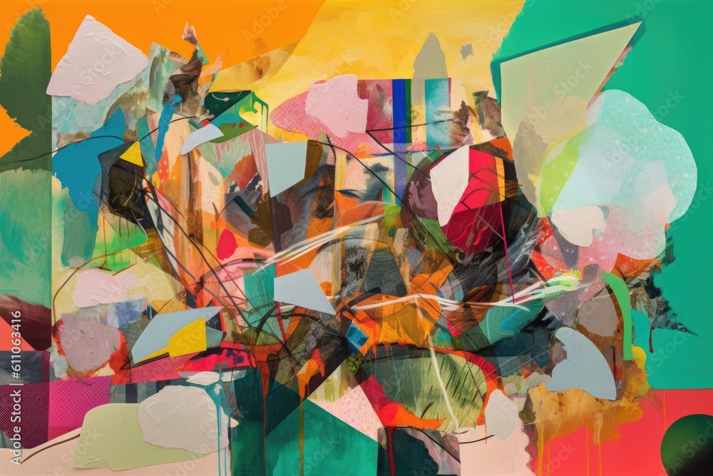 deconstructed and fragmented shapes in abstract artwork, with vibrant ...