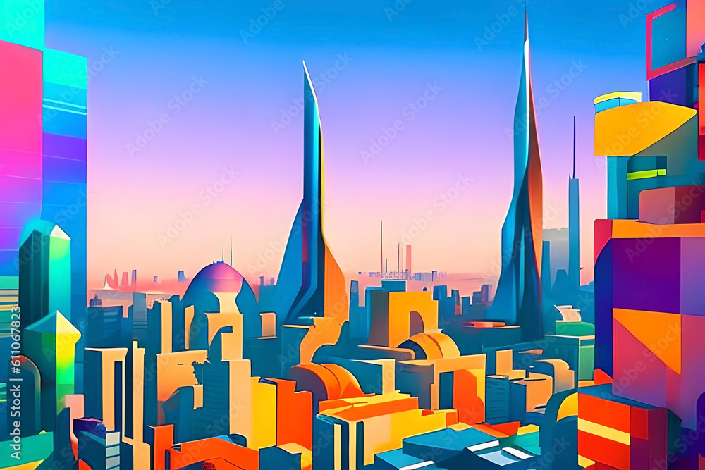 a bustling cityscape with towering skyscrapers, sleek architecture, and ...