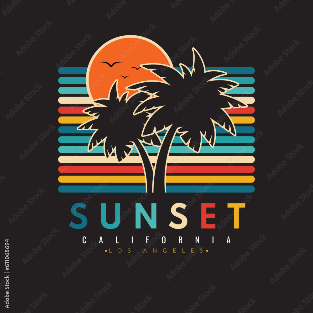 Retro vintage California sunset logo badges on black background ...
