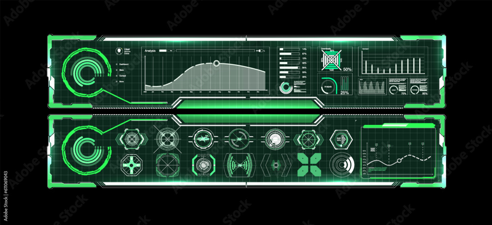 Futuristic Vector HUD Interface Screen Design. Digital callouts titles. HUD UI GUI futuristic ...