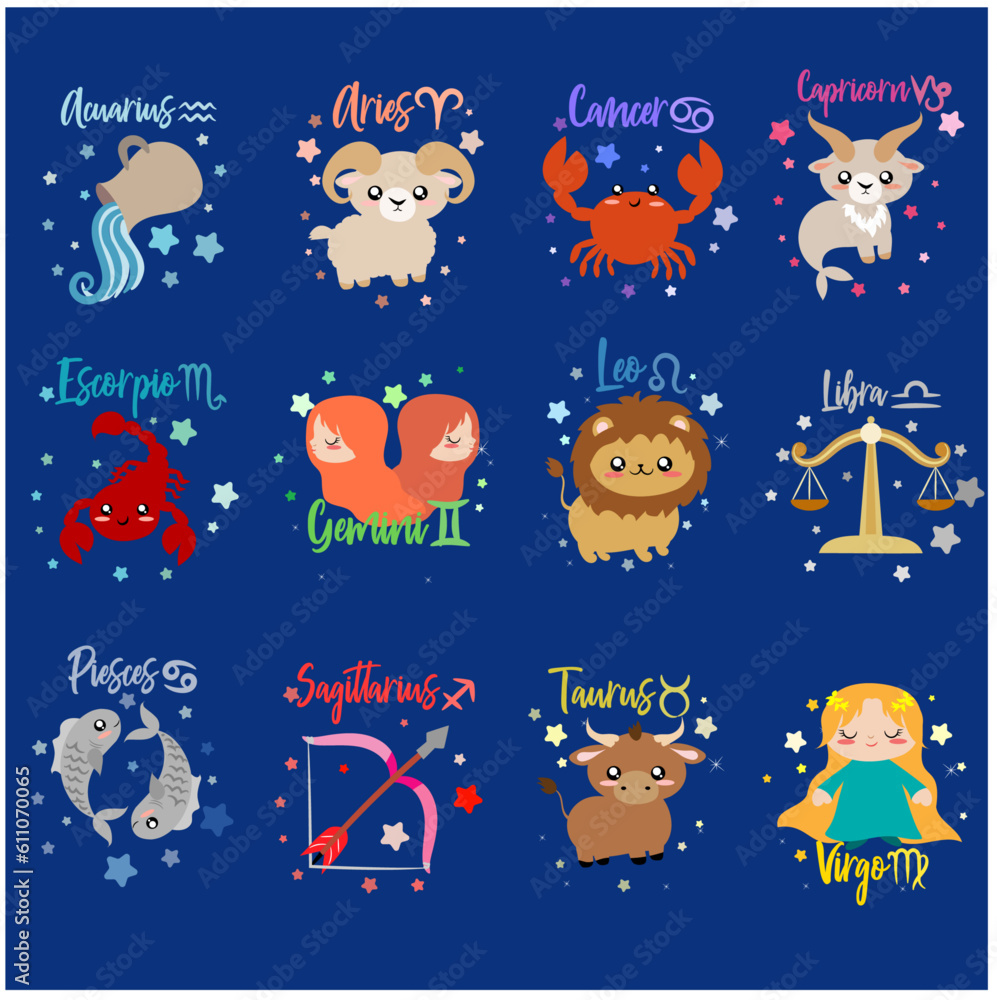 set de 12 ilustraciones vectoriales de los signos zodiacales Stock ...