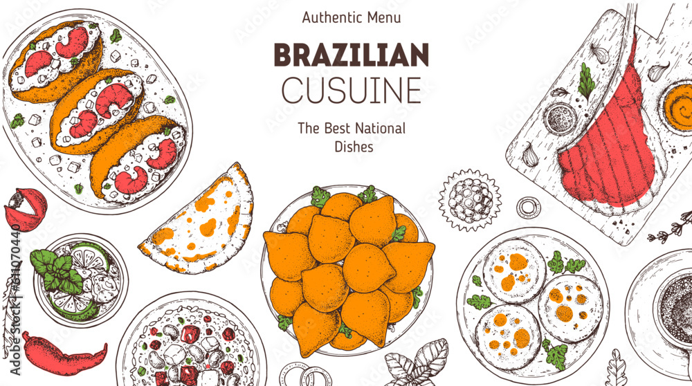 Brazilian food top view vector illustration. Food menu design template ...