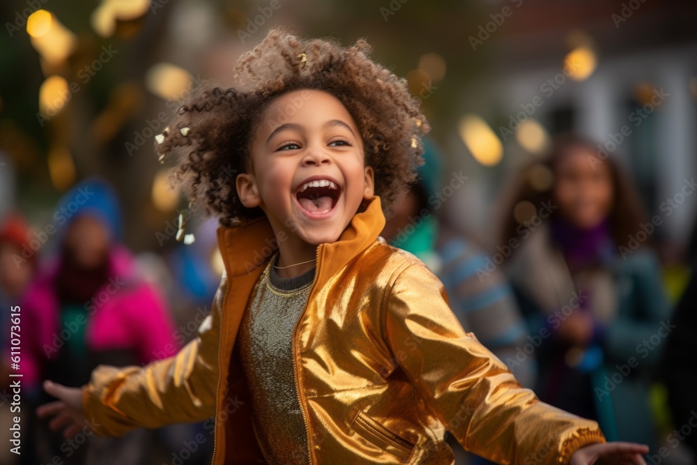 Medium shot portrait photography of a glad kid female dancing against a ...