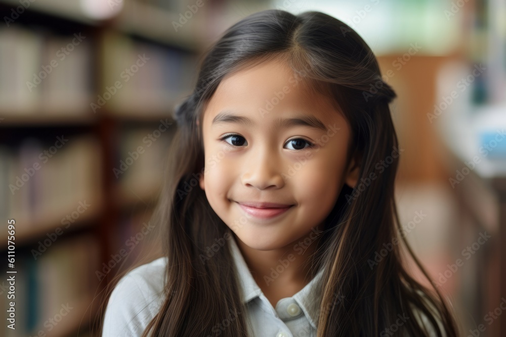 Close-up portrait photography of a satisfied kid female smiling against ...