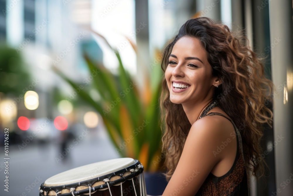 Headshot portrait photography of a grinning girl in her 30s playing the ...