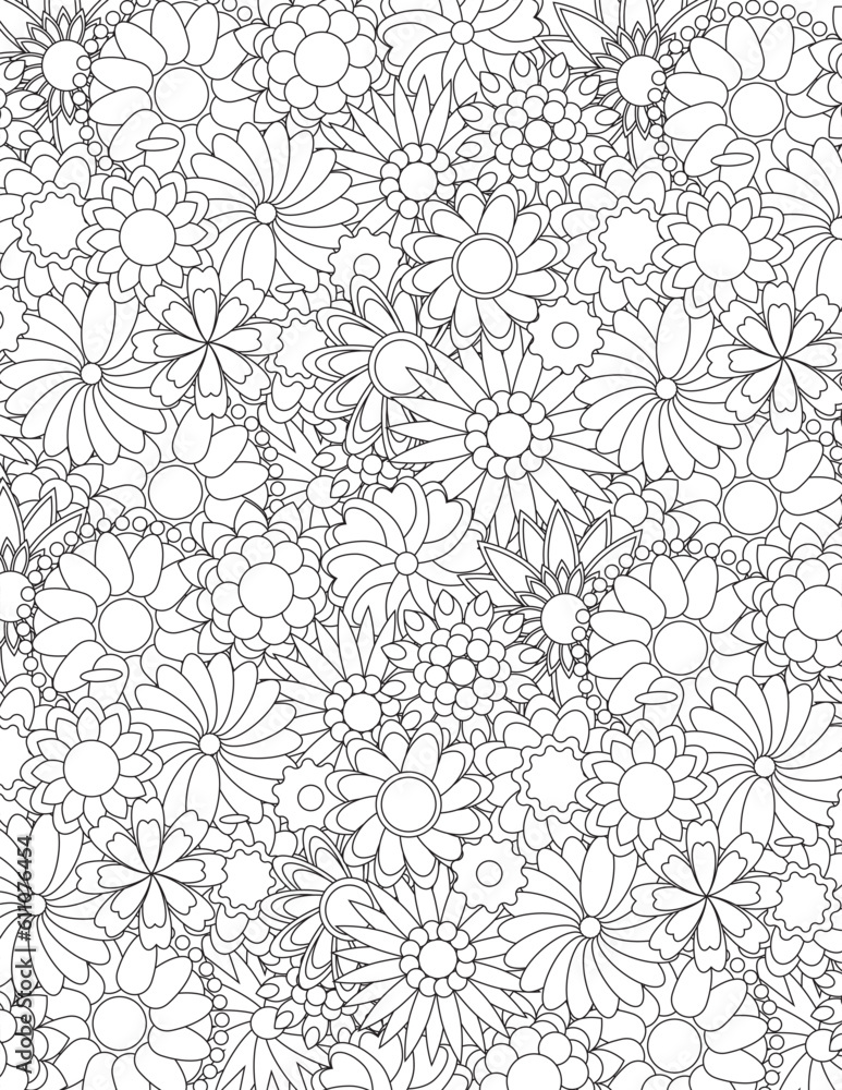 seamless floral pattern coloring book page for adult Stock Vector ...