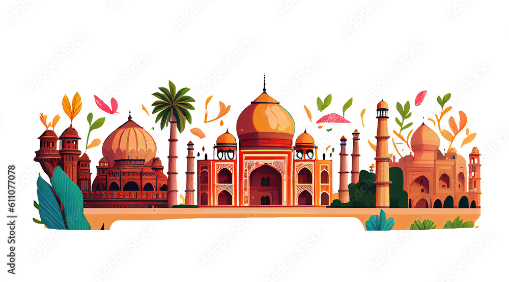 Colorful India travel concept drawings for decorating posters, websites ...
