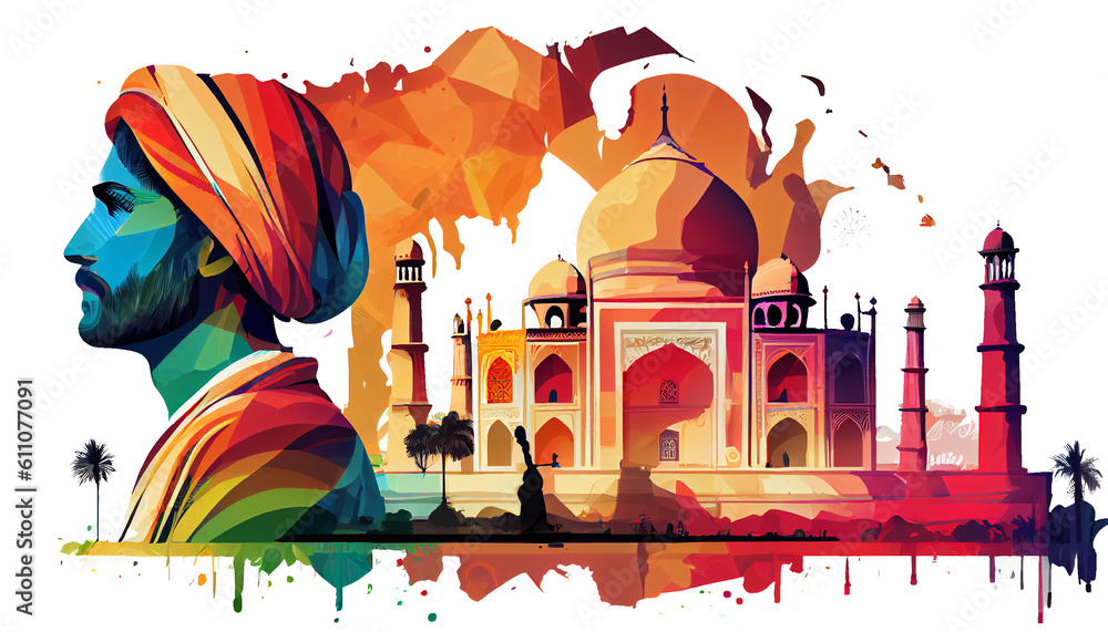Colorful India travel concept drawings for decorating posters, websites ...