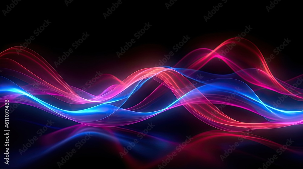 Red blue wavy neon lines, electronic music virtual equalizer sound wave ...