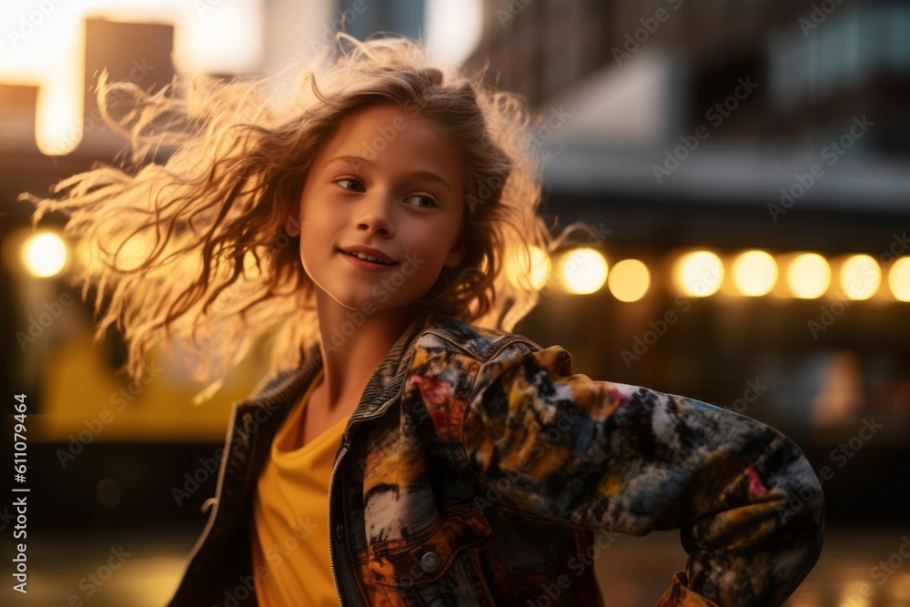 Medium shot portrait photography of a glad kid female dancing against a ...