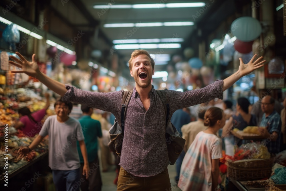 Close-up portrait photography of a glad boy in his 30s jumping with ...