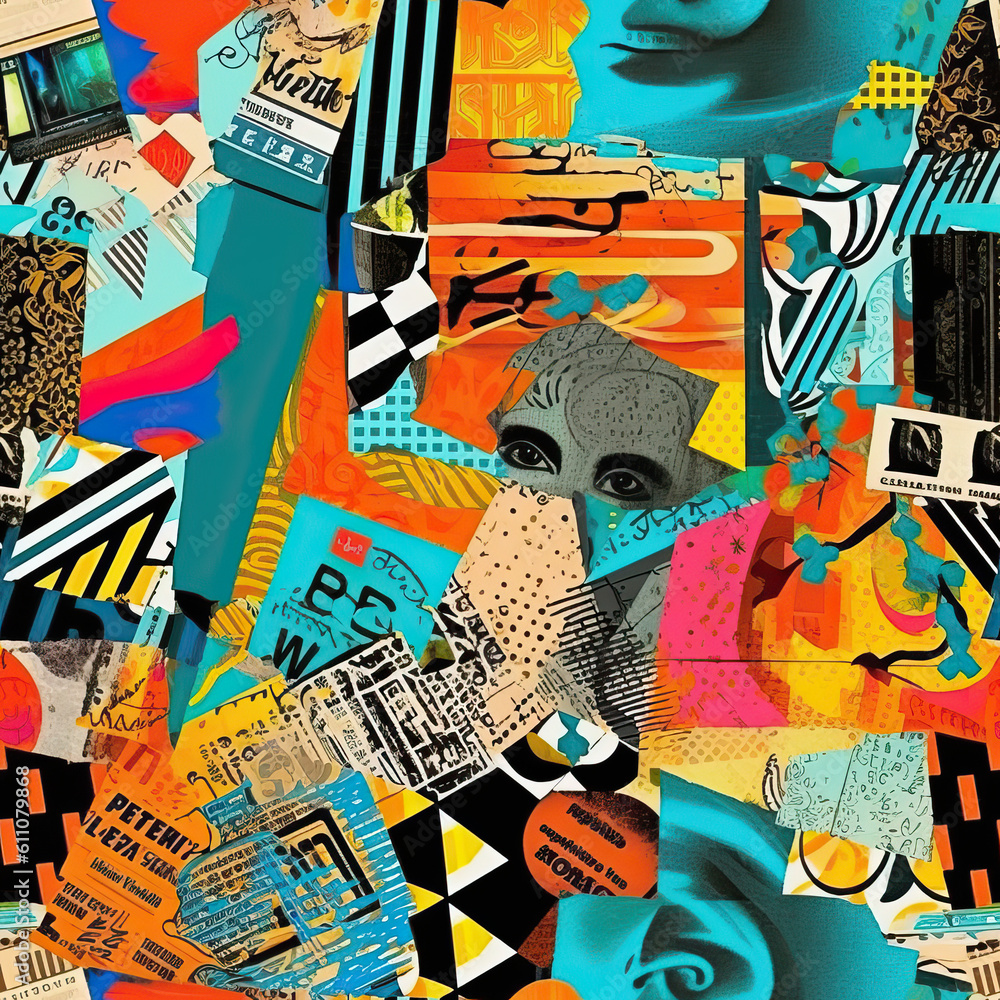 Art collage mood board seamless repeat pattern [Generative AI] Stock ...