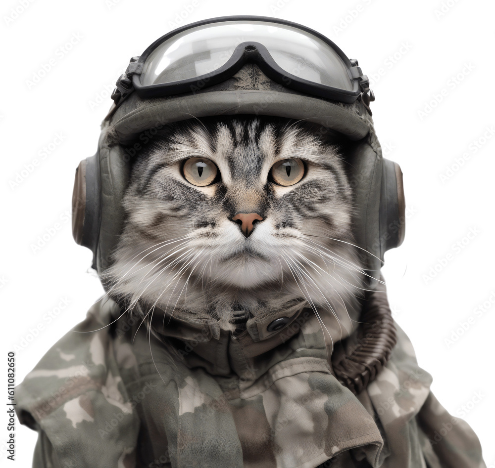 Military pilot cat. Isolated on a transparent background. KI. Stock ...