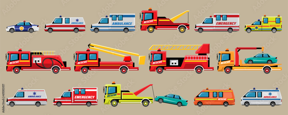 VECTOR EPS10 - various emergency vehicles, side view isolated. Stock ...