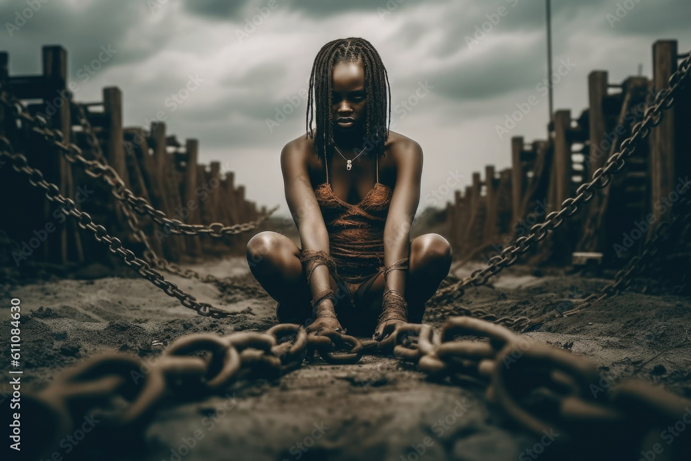 Male prisoner in chain. Slavery concept. Victim chained in captivity ...