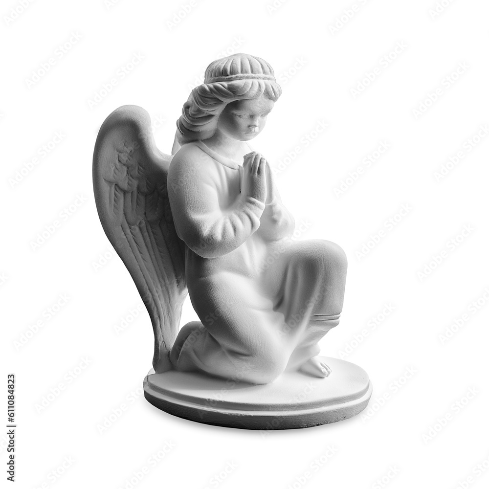 An angel kneeling on one knee in a prayer pose with folded hands ...