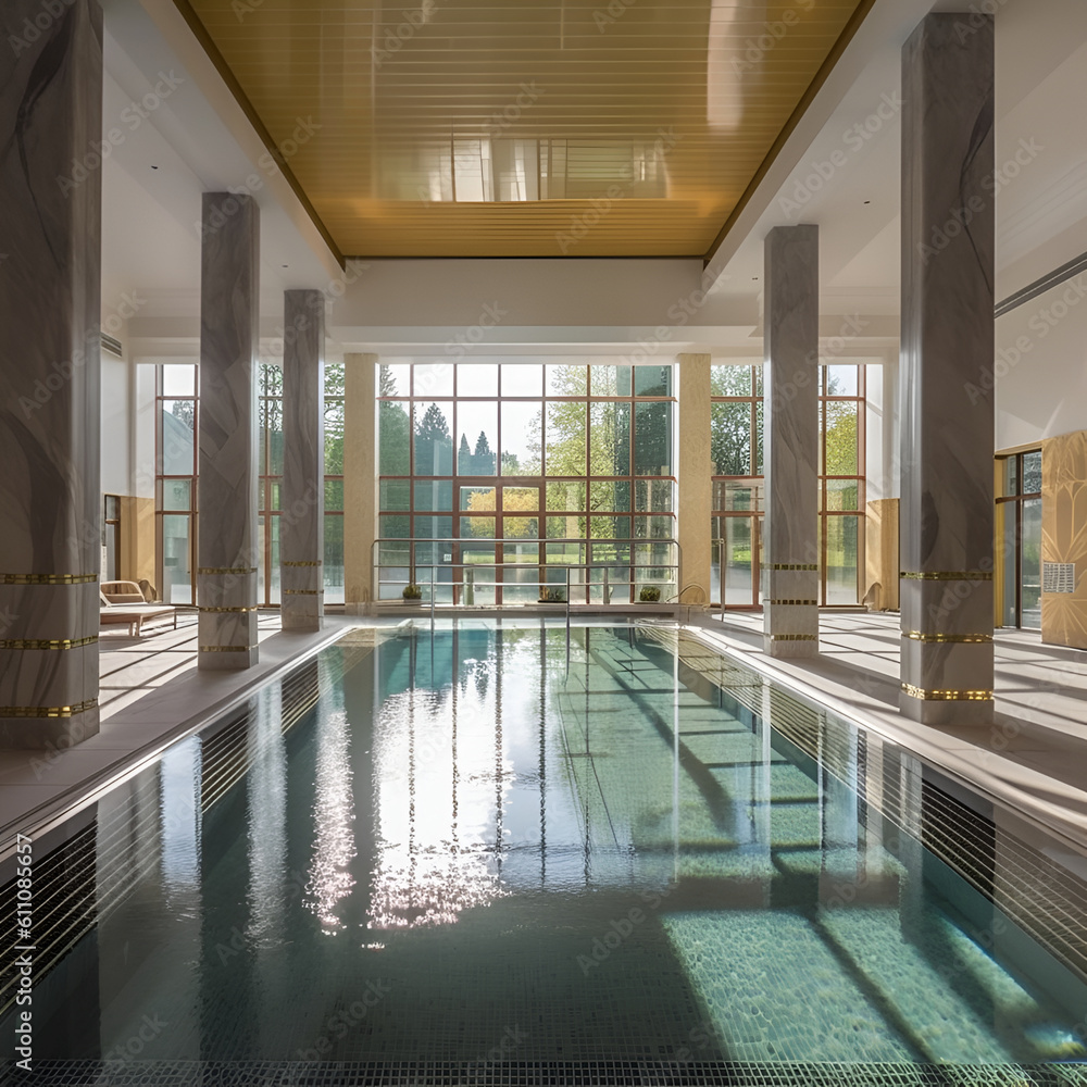Thermal pools in the SPA interior with ceiling lighting, thermal water ...
