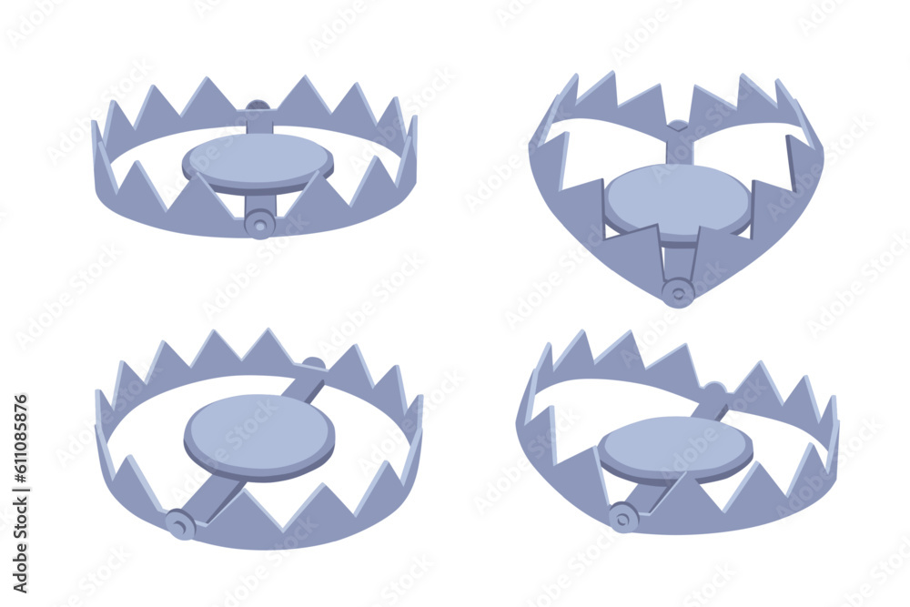 Set of bear trap on a white background. Vector illustration cartoon ...