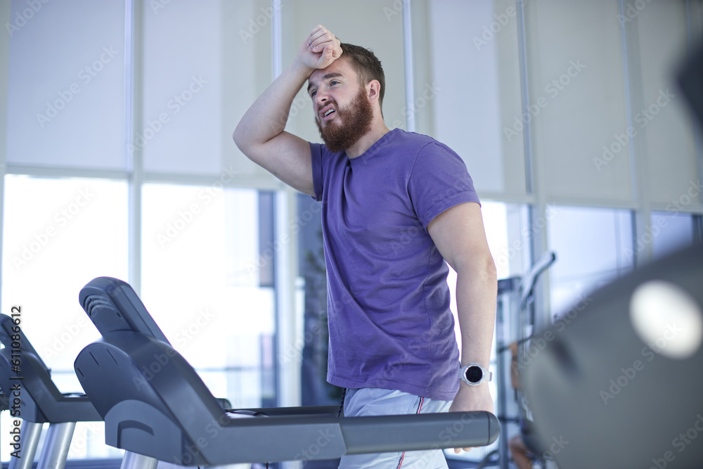 Tired exhausted young man feeling bad, unhealthy, unwell during run on ...