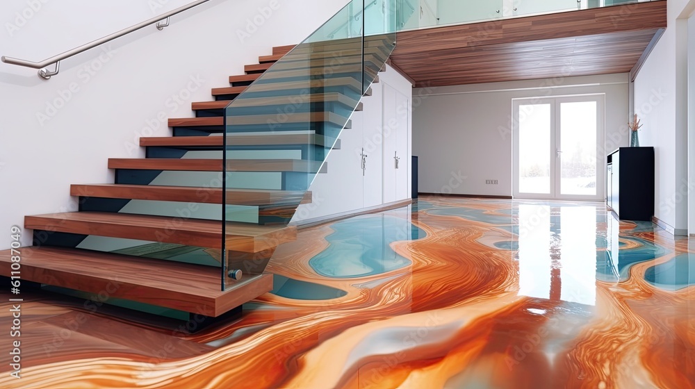 Photo & Art Print Stair riser with epoxy resin pattern, Dvid