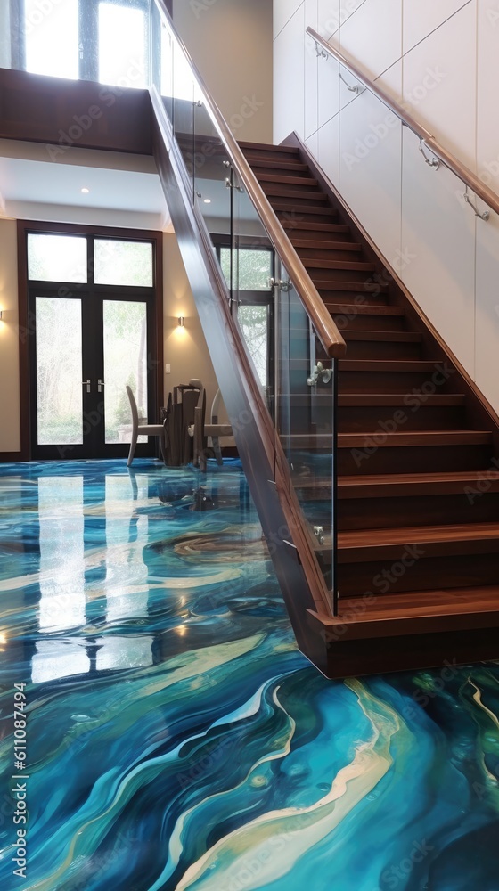 Stair riser with epoxy resin pattern. It gives a very nice modern style ...
