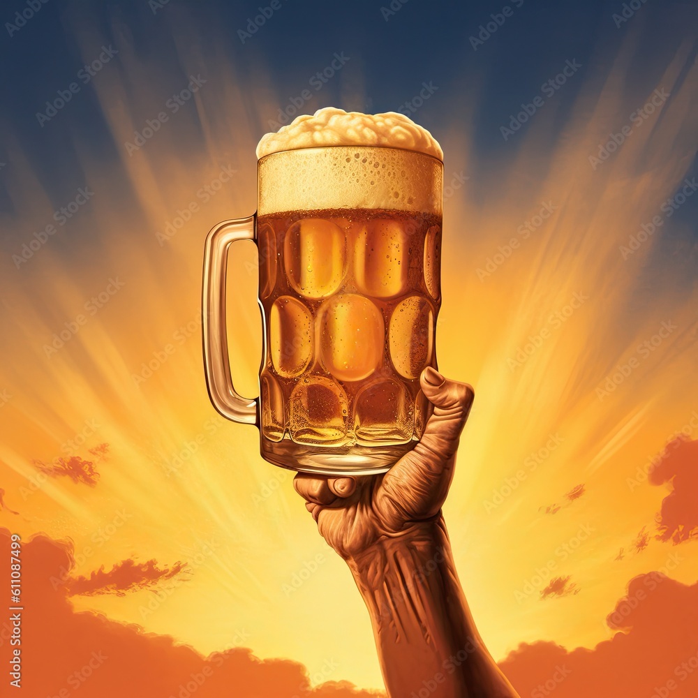 hand with a glass of beer. Pop art retro illustration,ai generated ...