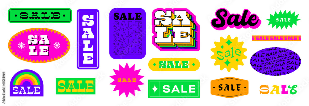Vintage business sale sticker collection. Set of trendy retro 90s ...