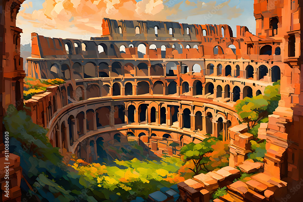 A captivating illustration of the Colosseum transports you to ancient ...
