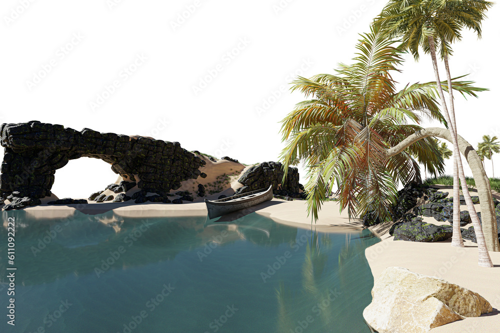 A 3d rendered backdrop of a tropical island with empty background to ...