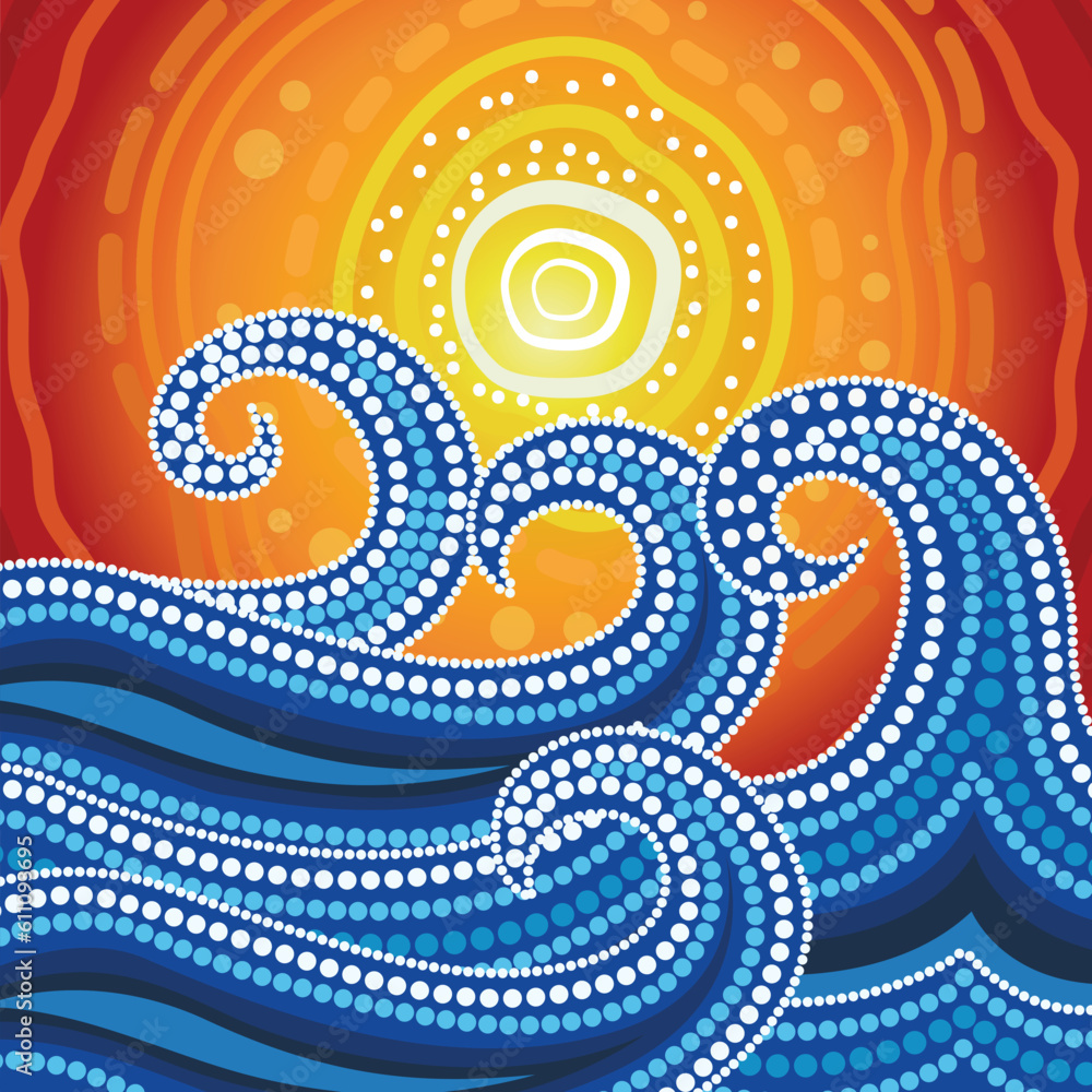 Aboriginal art vector painting with water waves Stock Vector | Adobe Stock