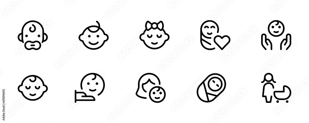 Baby icon, babies vector set design with Editable Stroke. Line, Solid ...