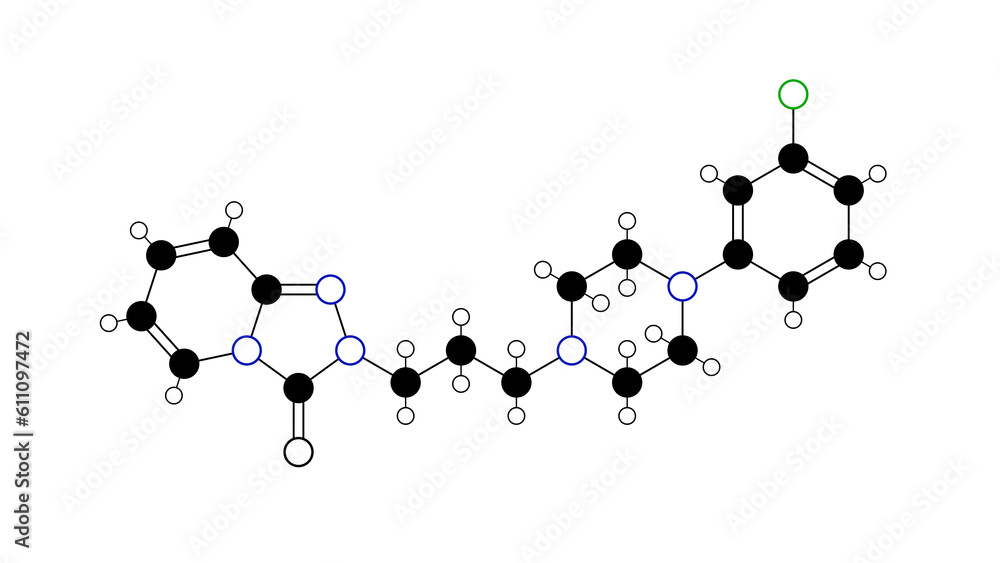 trazodone molecule, structural chemical formula, ball-and-stick model ...
