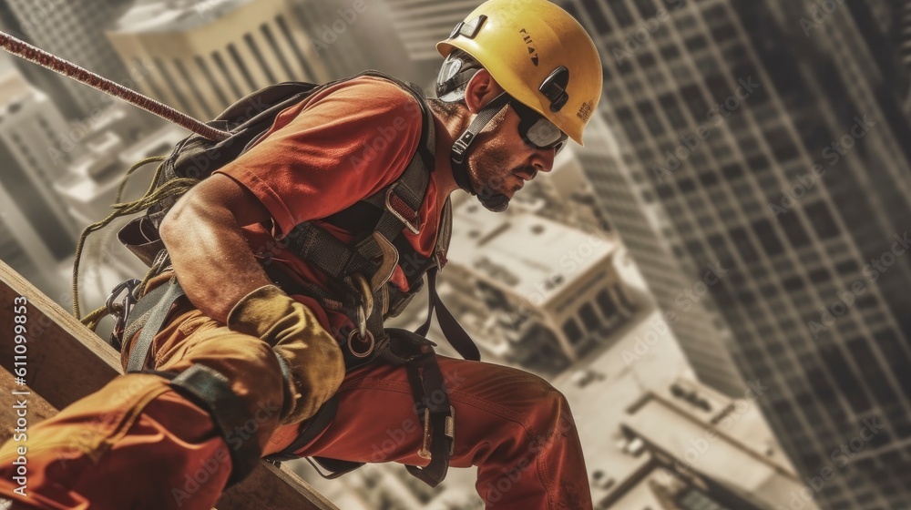 Generative AI construction worker falling from a height of under ...