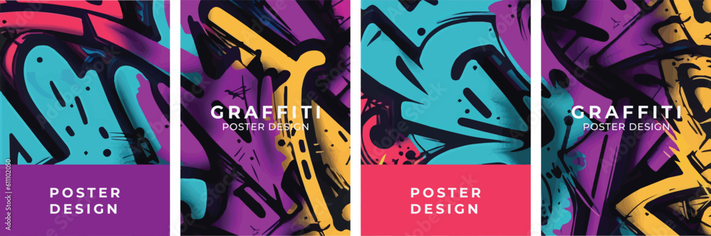 Set of posters in graffiti style. Vector drawing, poster template ...