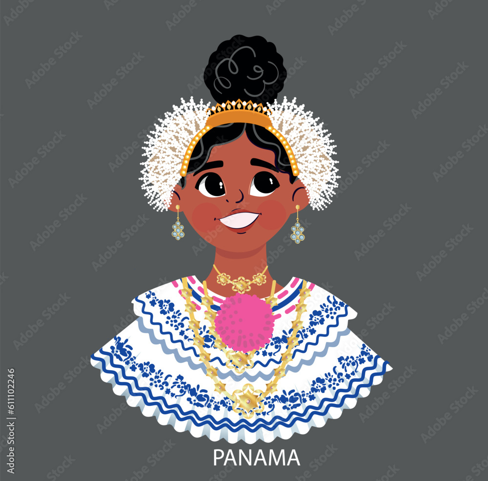 Mujer Panameña con Pollera Stock Vector | Adobe Stock