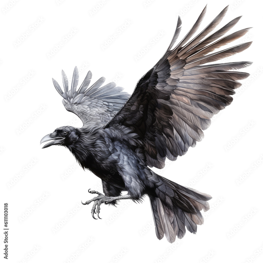 a black raven in flight, Wildlife-themed, cutout, isolated ...