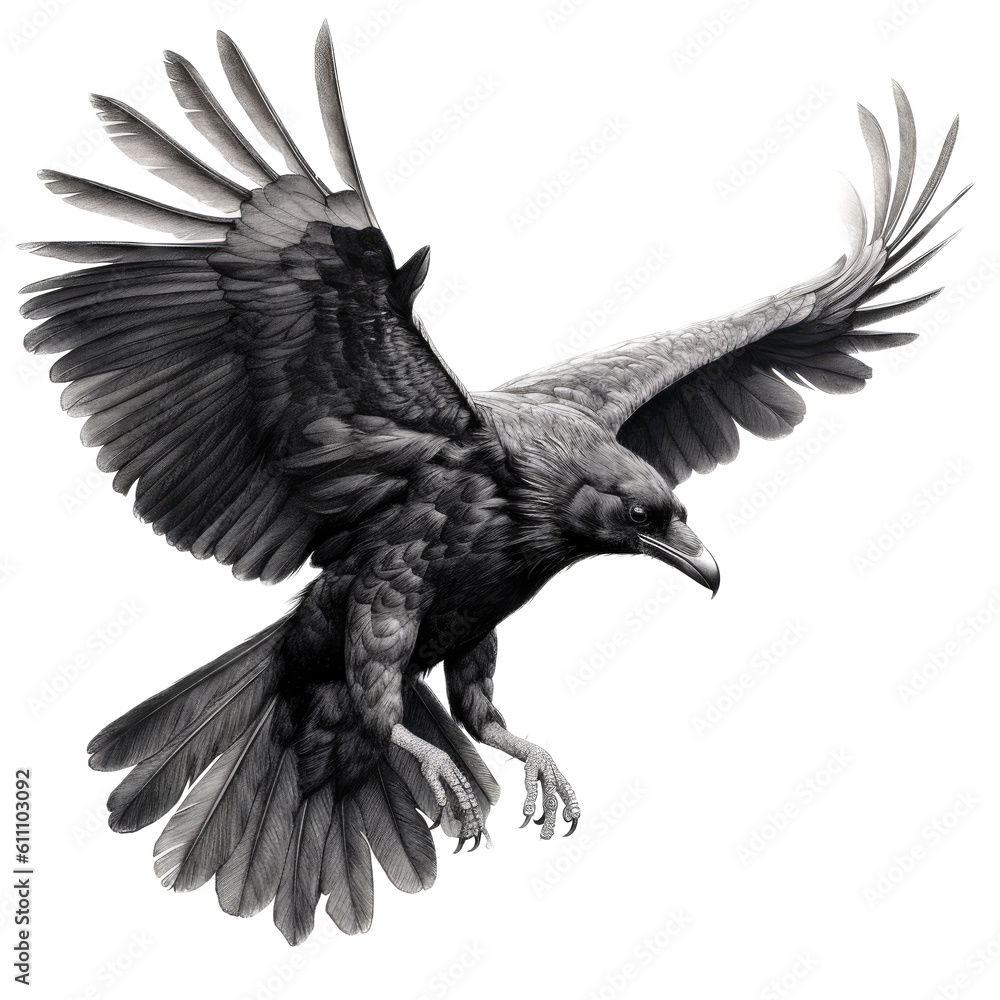 a black raven in flight, Wildlife-themed, cutout, isolated ...